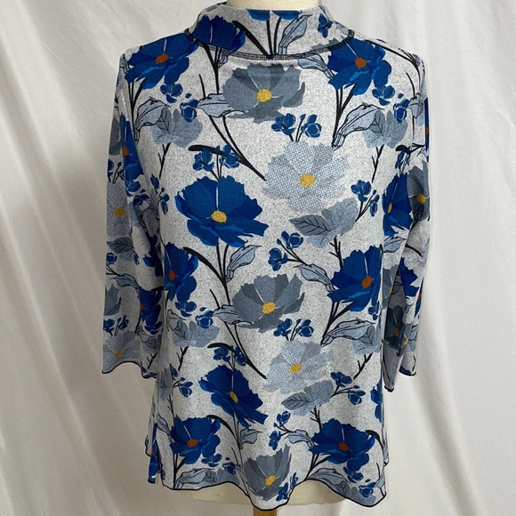 Shana | Tops | Shana Mock Turtleneck Grey Blue Flowers Soft Floral ...